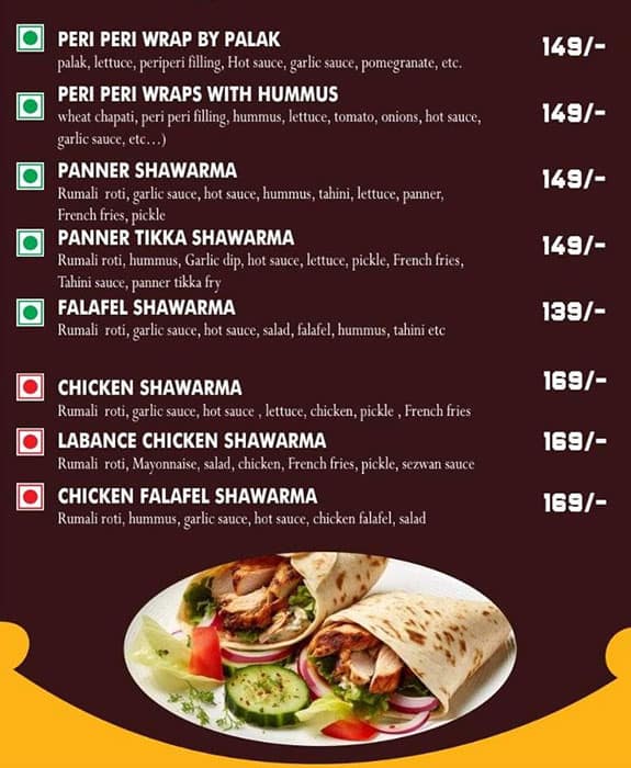 Menu of Yummy Shawarma Shop, Film Nagar, Hyderabad