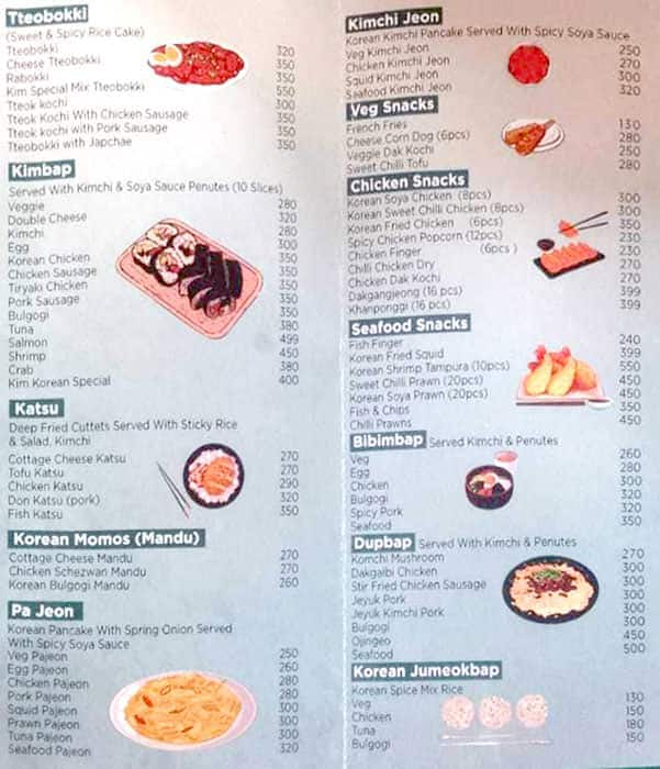 Menu of Kim Korean, Sector 18, Noida