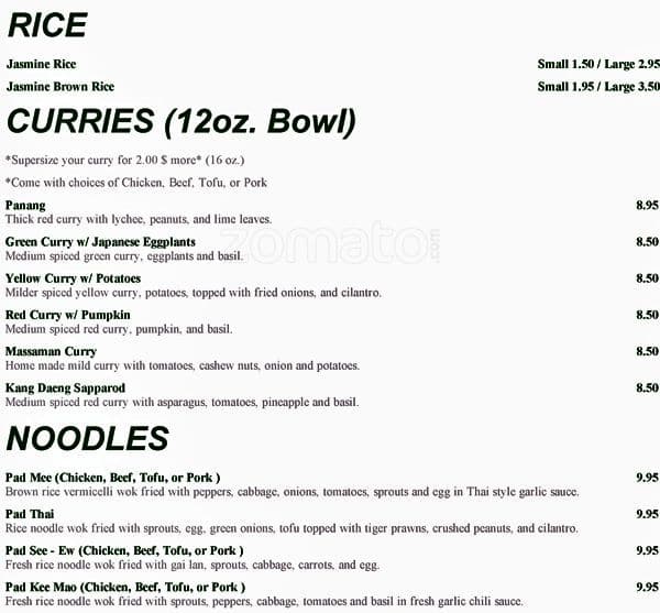Menu at Thai Basil Restaurant, Vancouver, Cornwall Ave