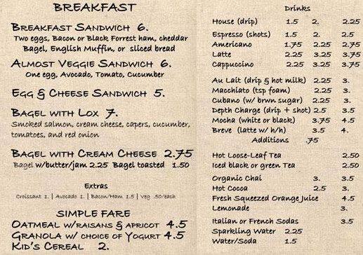 Menu at Gallery Cafe, San Francisco, Mason St