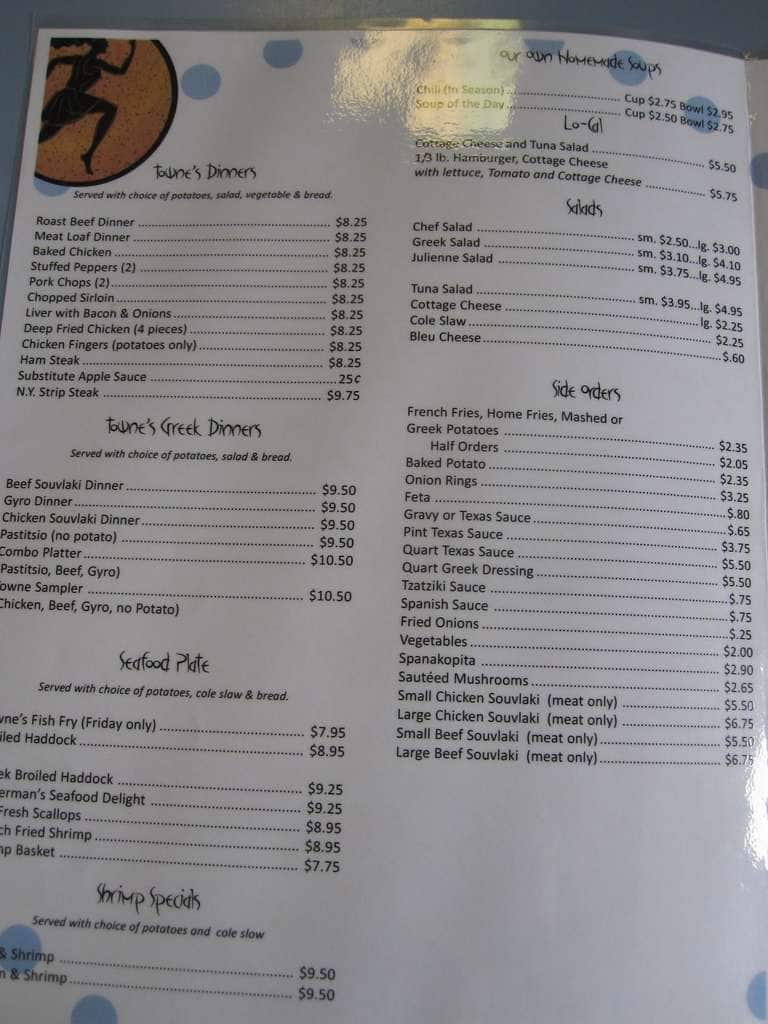 Menu at Seneca Towne restaurant, Buffalo