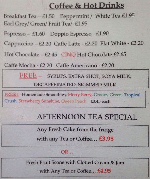 Menu at Cinq Restaurants, London, 16-17 Hay's Ln