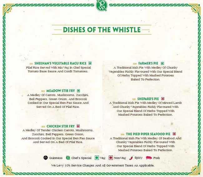 Menu at The Penny Whistle Tavern, Mumbai