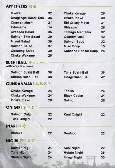 Menu at De Sushi restaurant, Jakarta, Marina Raya Rukan Cordoba blok G ...