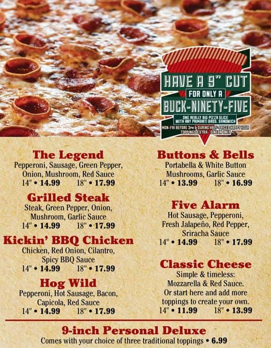 Menu at Primanti Bros pub & bar, Dickson City