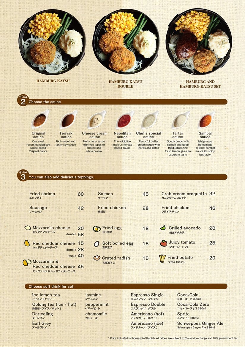 Menu at ISHIGAMAYA HAMBURG & STEAK Plaza Indonesia steakhouse, Jakarta