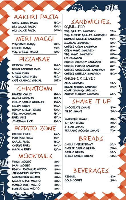 Menu of Cafe Cravings, Tatibandh, Raipur