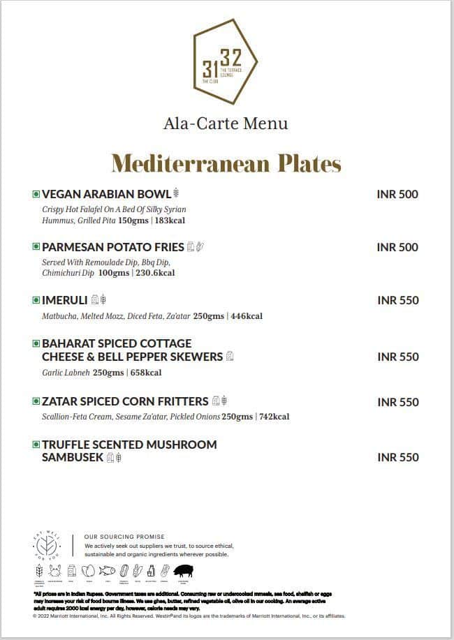 Menu of 31 32 - The Westin, New Town, Kolkata