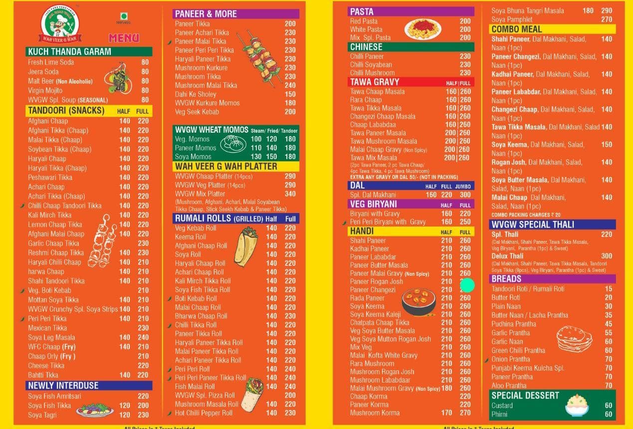 Menu of Wah Veer G Wah, Punjabi Bagh, New Delhi