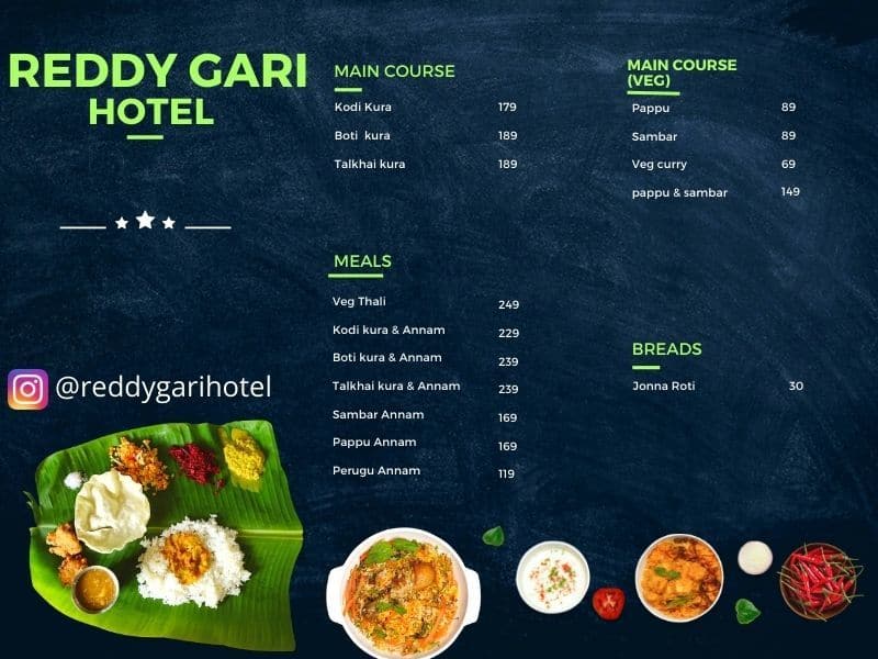 Menu of Reddy Gari Hotel, Rajendra Nagar, Hyderabad