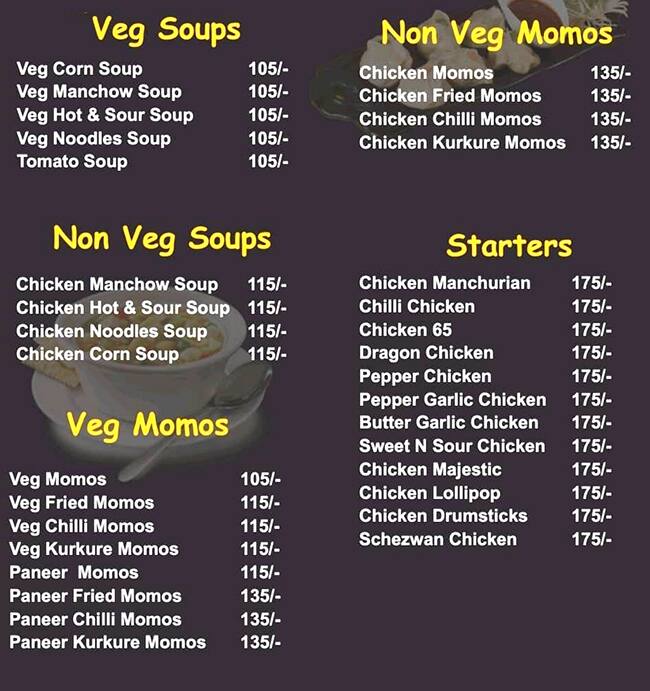 Menu of The Chinese Master, Chanda Nagar, Hyderabad