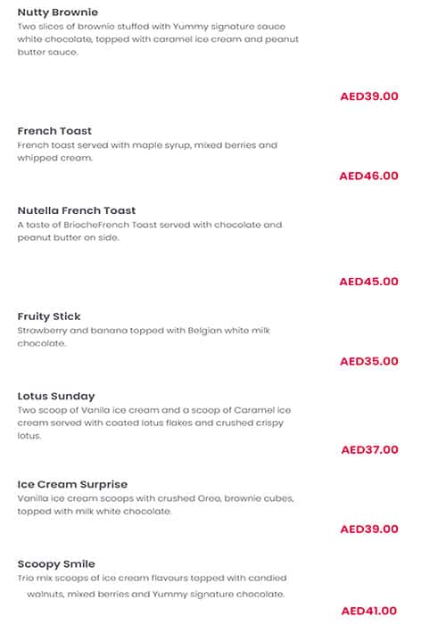 Menu at Yummy Belgian Cafe, Dubai, Mall - Shop No.MW 009B