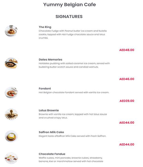 Menu at Yummy Belgian Cafe, Dubai, Mall - Shop No.MW 009B