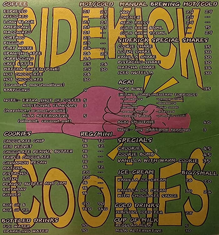 Menu of Sidekick, Al Khawaneej, Dubai
