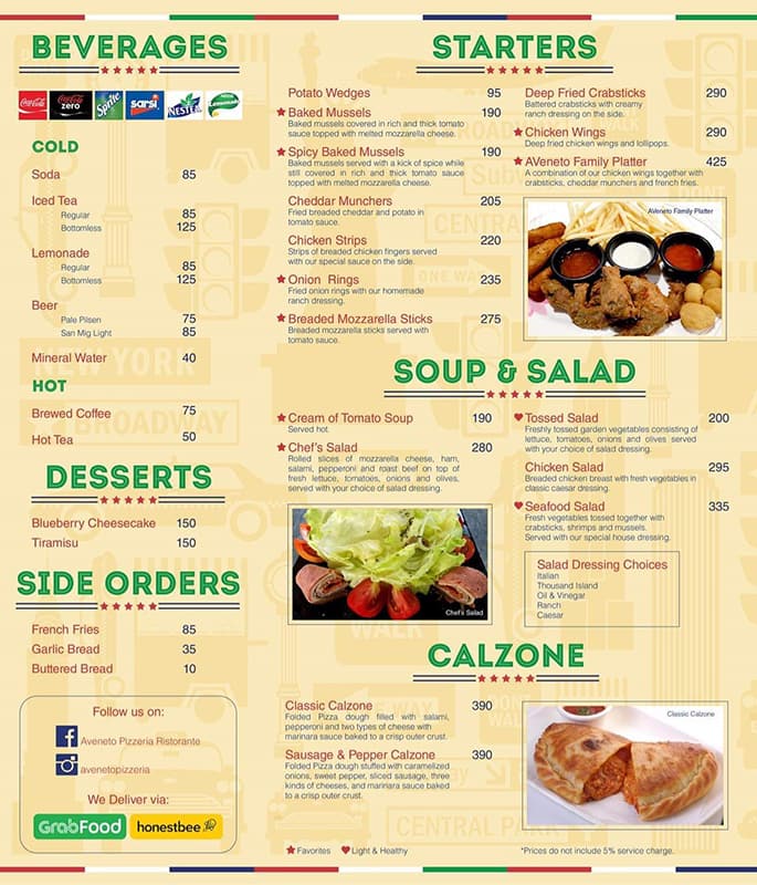 Menu at Aveneto Pizzeria Ristorante, Pasay