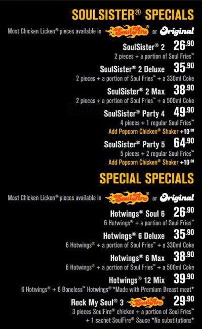 Menu at Chicken Licken restaurant, Richards Bay