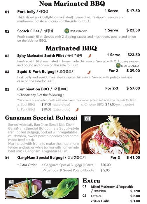 Menu at Gangnam Restaurant Karawara, Karawara