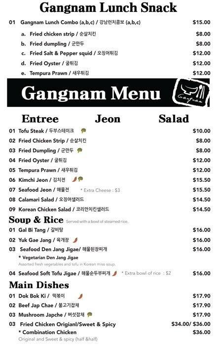 Menu at Gangnam Restaurant Karawara, Karawara