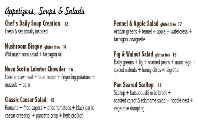 Menu at The Harvest Room restaurant, Edmonton