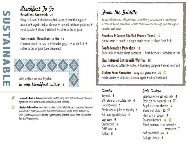 Menu at The Harvest Room restaurant, Edmonton