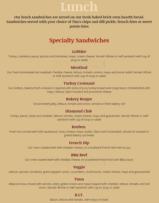 Menu at Black Diamond Bakery & Deli, Black Diamond