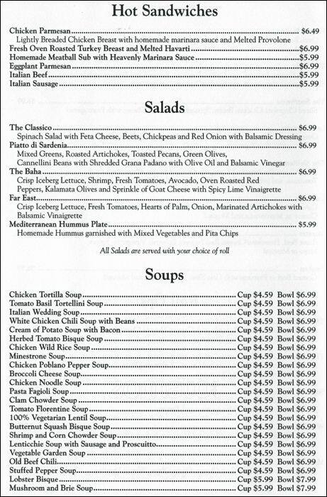 Menu at Piatto Pronto restaurant, Chicago, N Clark St