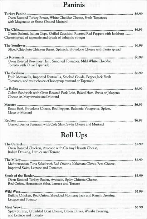 Menu at Piatto Pronto restaurant, Chicago, N Clark St