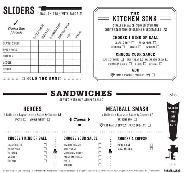 Menu at The Meatball Shop restaurant, New York City, 84 Stanton St