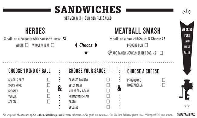 Menu at The Meatball Shop restaurant, New York City, 84 Stanton St