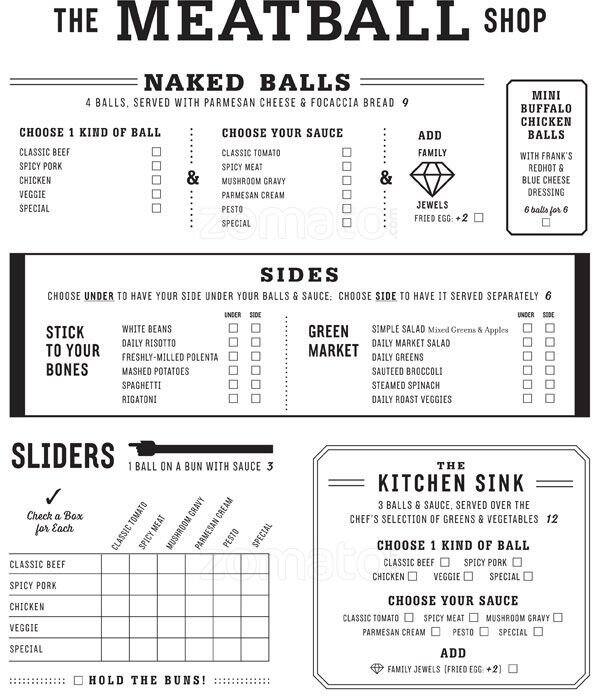 Menu at The Meatball Shop restaurant, New York City, 84 Stanton St