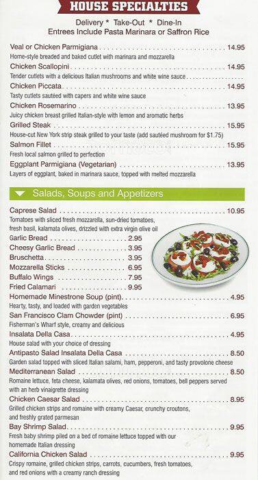 Menu at Pronto Pizza & Pasta pizzeria, South San Francisco