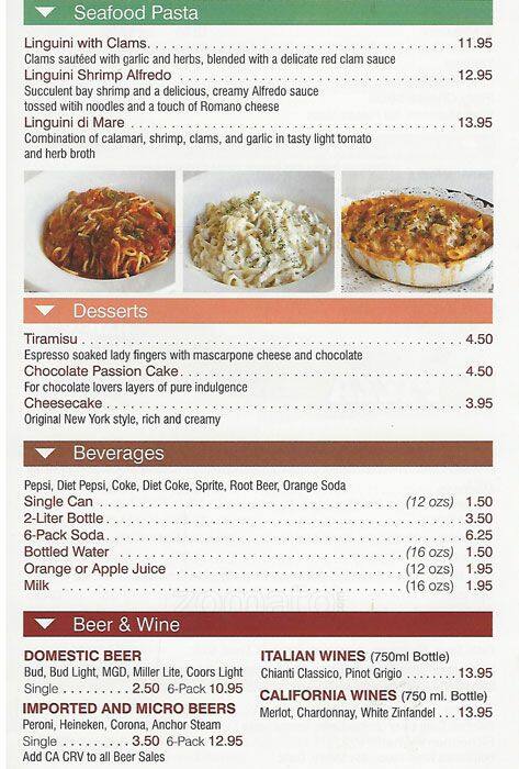 Menu at Pronto Pizza & Pasta pizzeria, South San Francisco