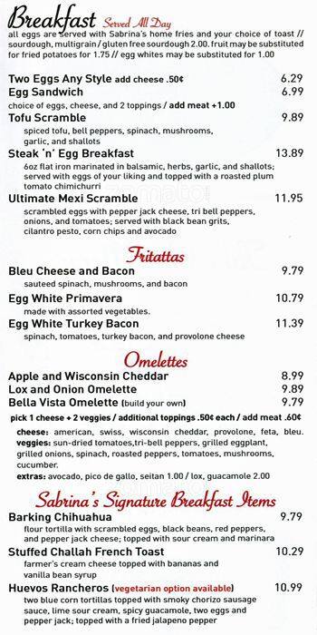 Menu at Sabrina's Cafe, Wynnewood