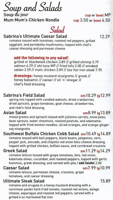 Menu at Sabrina's Cafe, Wynnewood