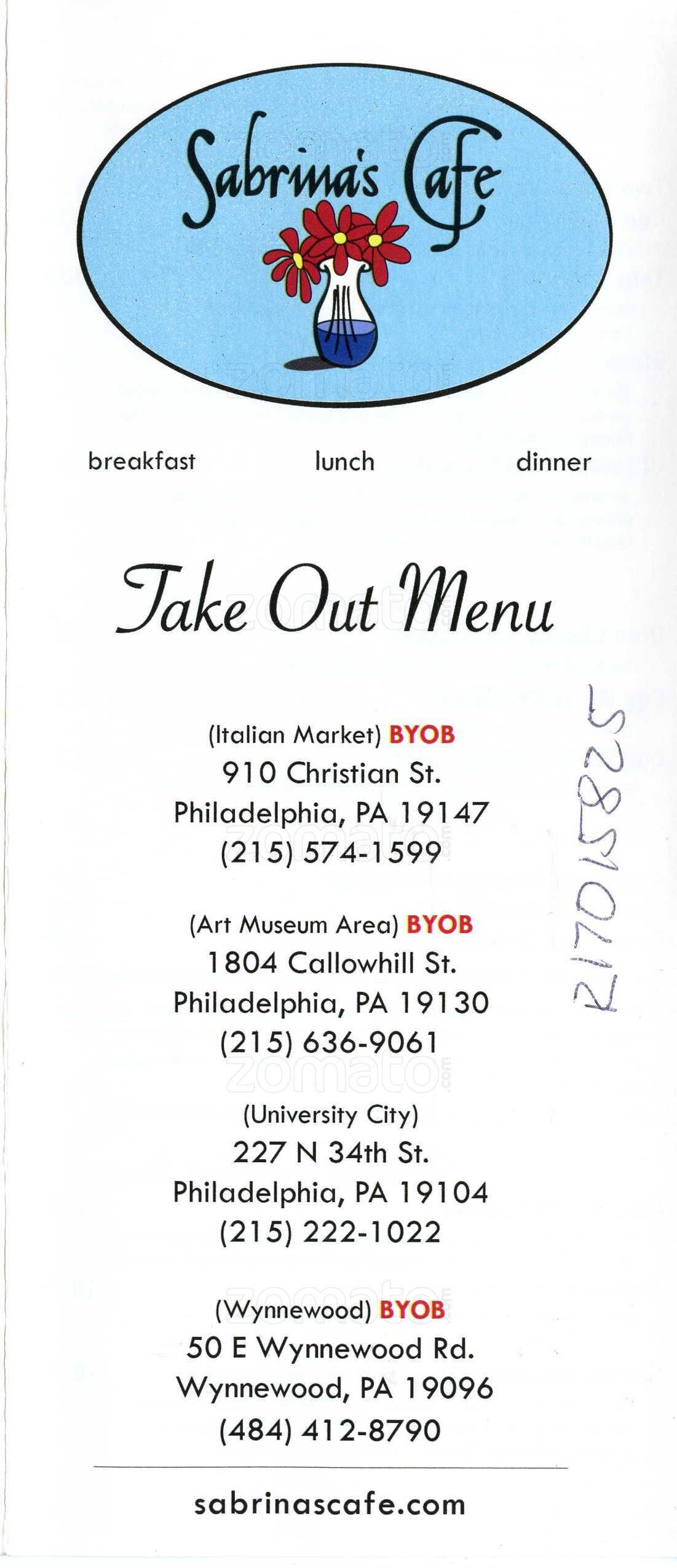 Menu at Sabrina's Cafe, Wynnewood