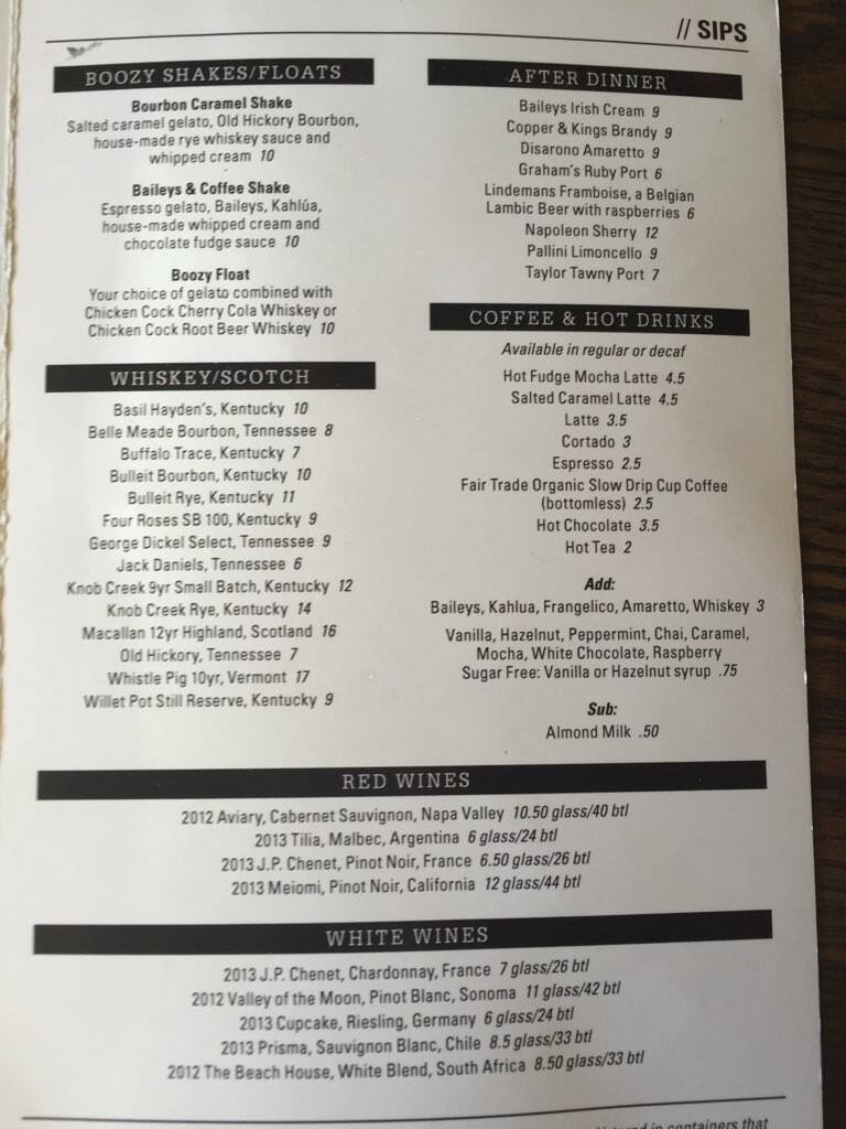 Menu at Goozy cafe, Nashville, Hillsboro Pike