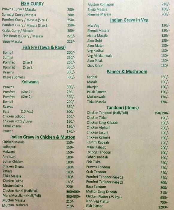 Menu at Koli's Kitchen, Mumbai