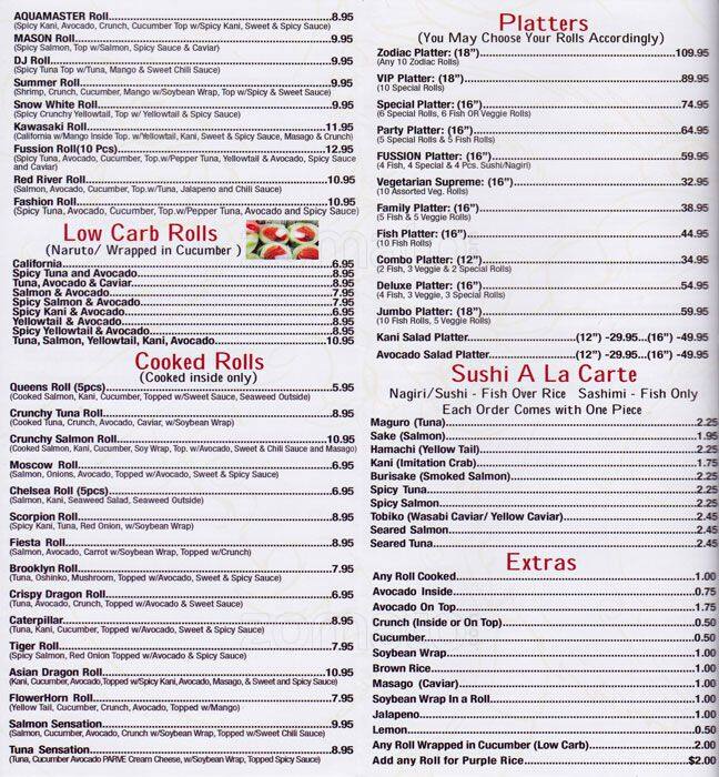 Menu at Sushi Fussion restaurant, West New York, 224 W 35th St