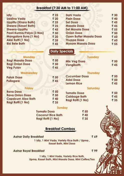 Menu of Annapoorna Aahar, Vijay Nagar, Mysore