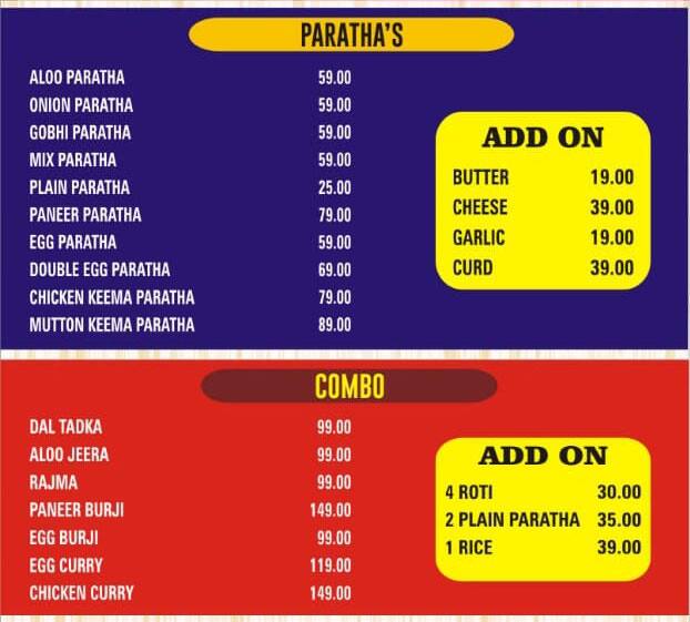 Menu at Paratha Corner, Dlf Phase 3, Gurugram