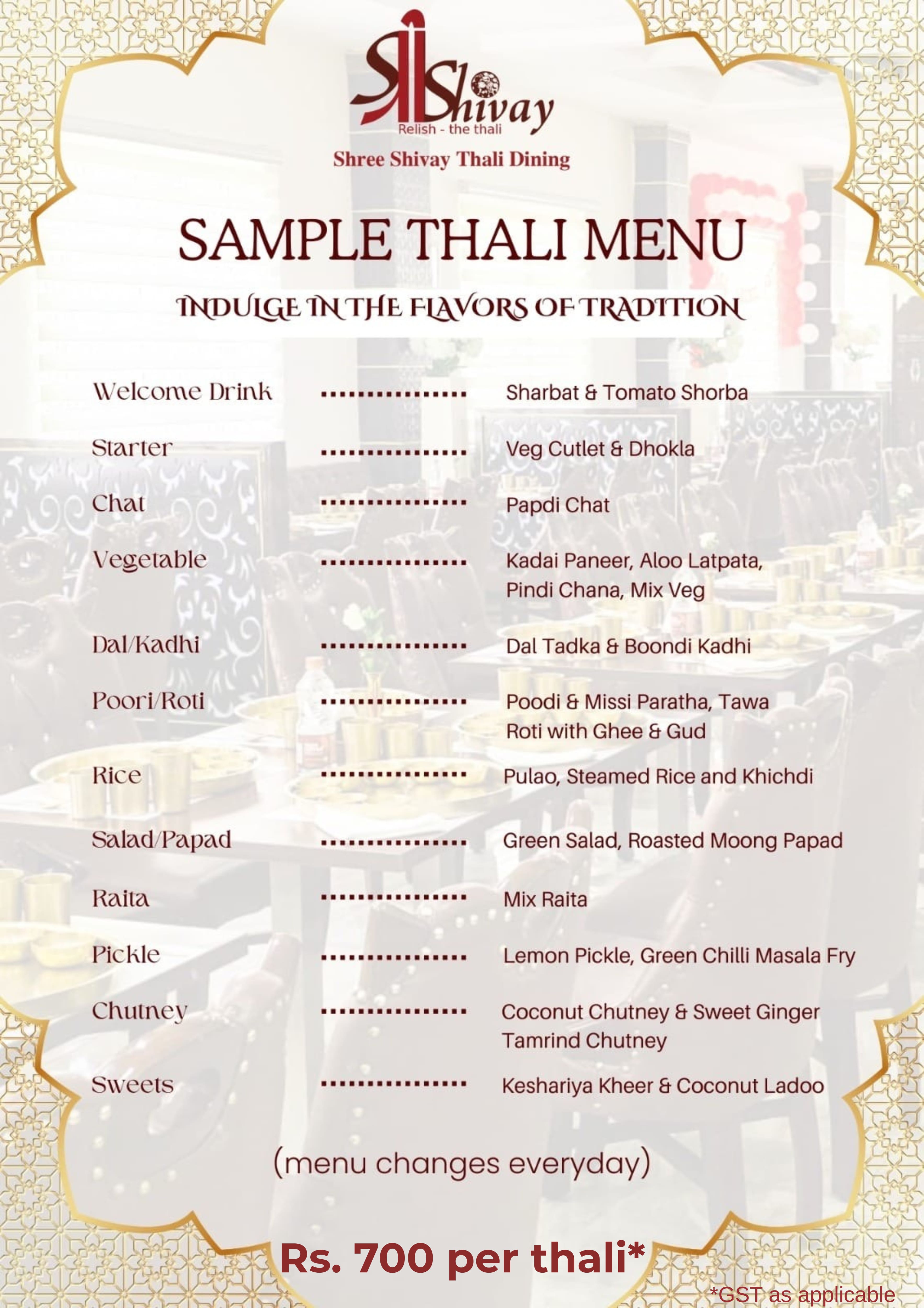 Menu of Shree Shivay, Nadesar, Varanasi