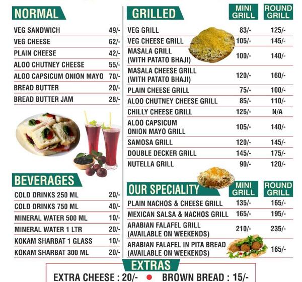Menu of Madhura Sandwiches, Charni Road, Mumbai