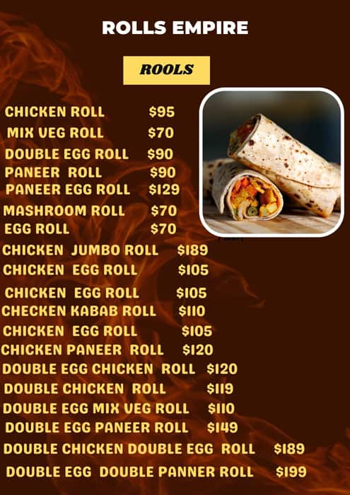 Menu of Rolls Empire, Marathahalli, Bangalore