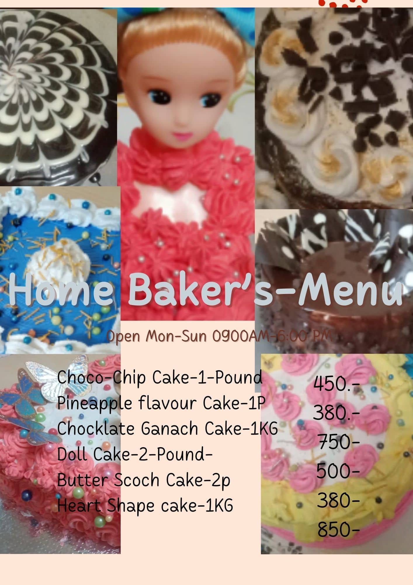 Menu of Home Baker's, Hosur Road, Bangalore
