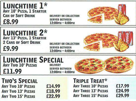 Menu at Village Pizza restaurant, London, 230 Old Kent Road