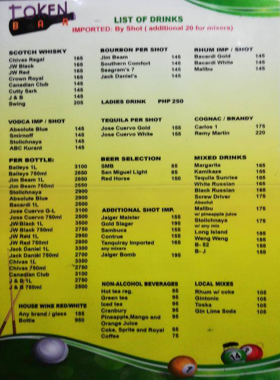 Menu at Token Bar and Restaurant, Makati, Kalayaan Ave