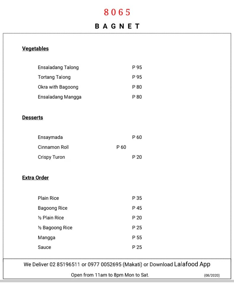 Menu at 8065 Bagnet/ 8065 Coffee Shop restaurant, Manila, Estrella