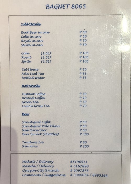 Menu at 8065 Bagnet restaurant, Makati