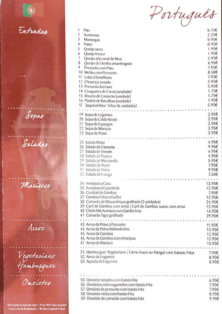 Menu at Sabor do Bairro restaurant, Lisbon