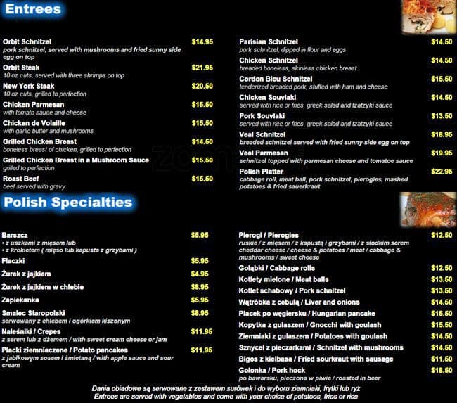 Menu at Orbit Restaurant, Mississauga